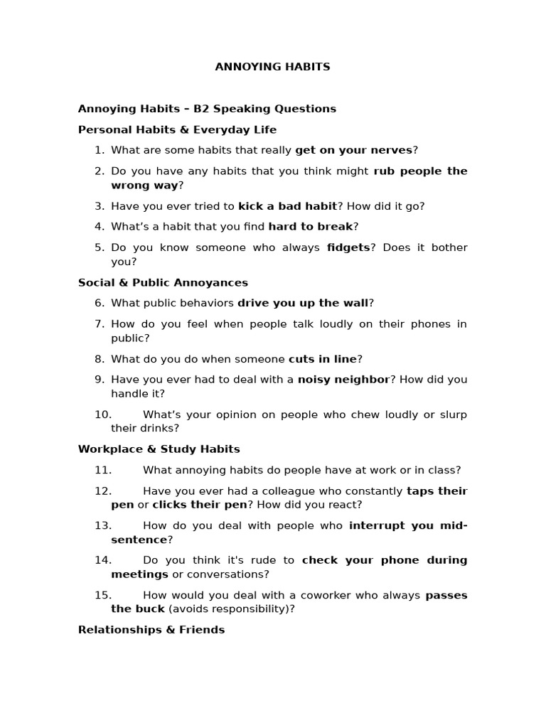 Annoying Habits | PDF | Linguistics