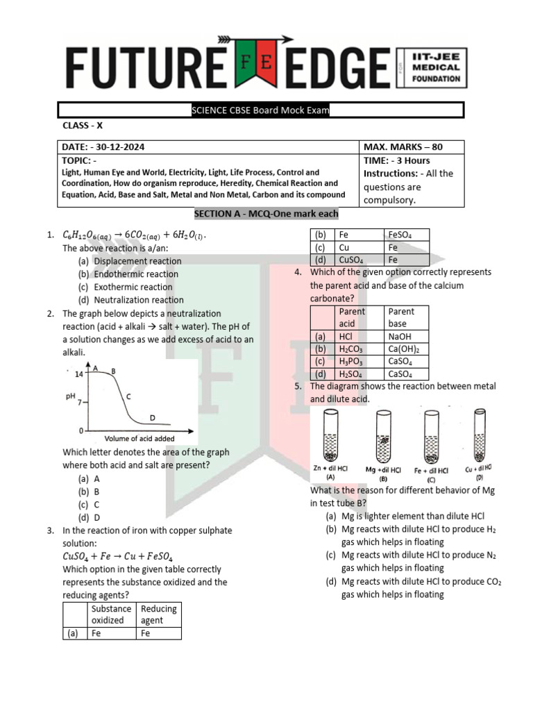Class 10 - Science - Full Syllabus 30-12-2024 | PDF | Chemistry ...