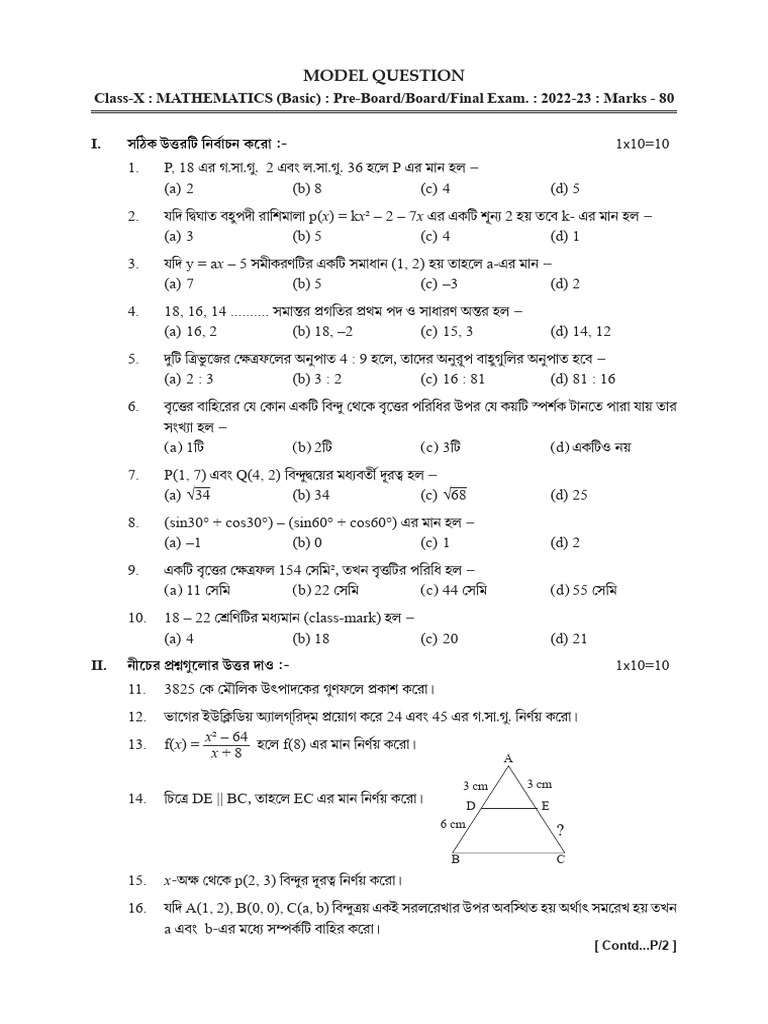 Model Question Class X Math Basic | PDF