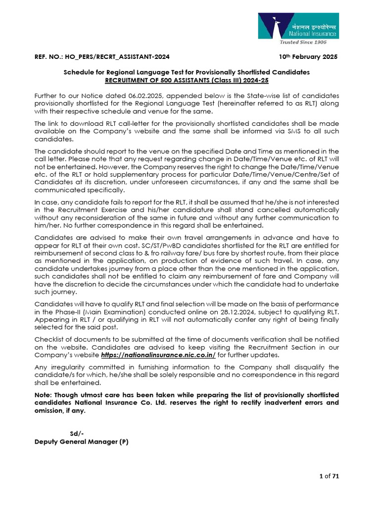 Schedule For RLT | PDF