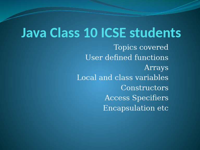 Java Class 10 ICSE Curriculum Overview | PDF