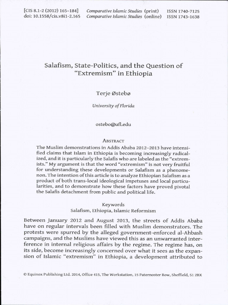 Salafism and State in Ethiopia Terje | PDF | Salafi Movement | Tawhid