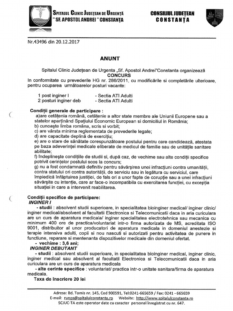 Anunt Concurs Inginer ATI | PDF