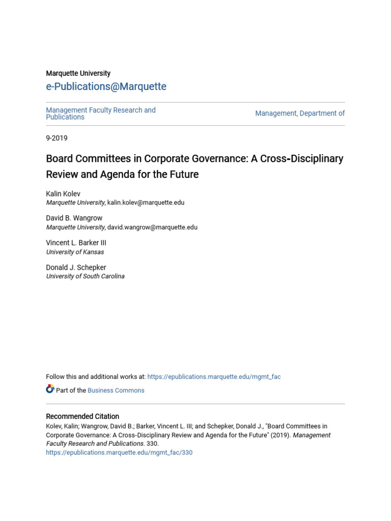 Board Committees in Corporate Governance - A Cross - Disciplinary Re | PDF | Board Of Directors ...