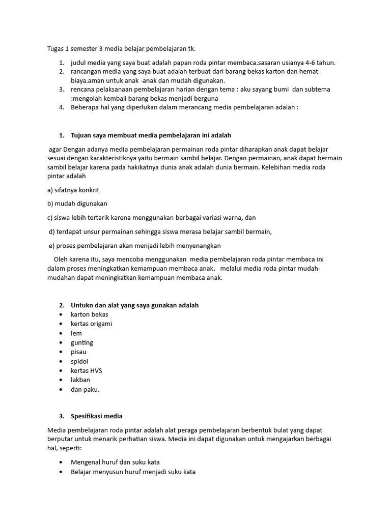Roda Pintar Membaca untuk TK 4-6 Tahun | PDF