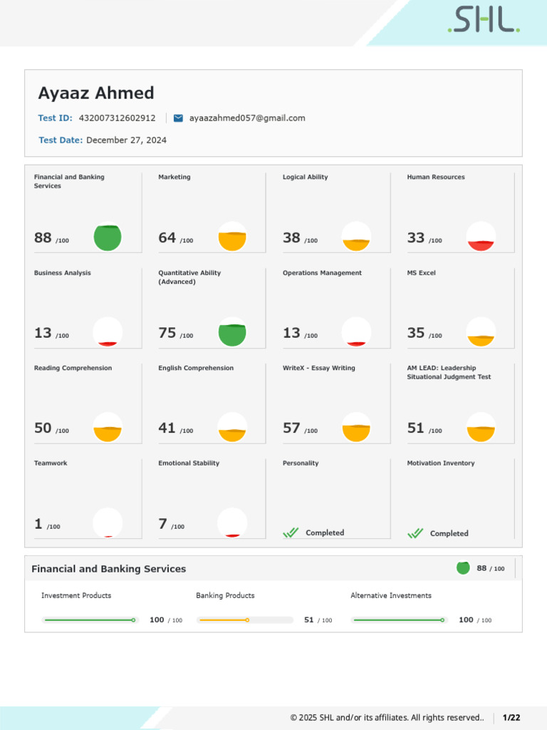 432007312602912_ayaaz ahmed_AssessmentCenterReport_163 | PDF | Reason | Inductive Reasoning