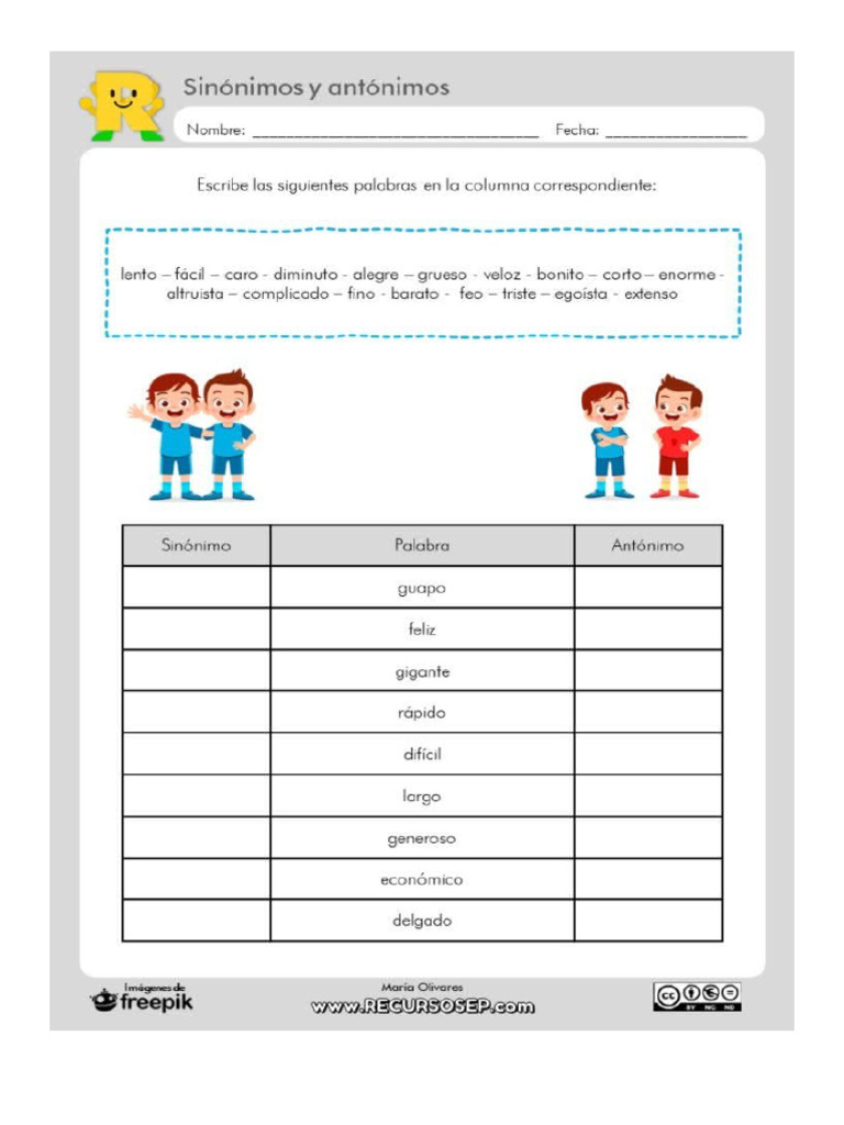 Actividades de Sinonimos y Antonimos | PDF