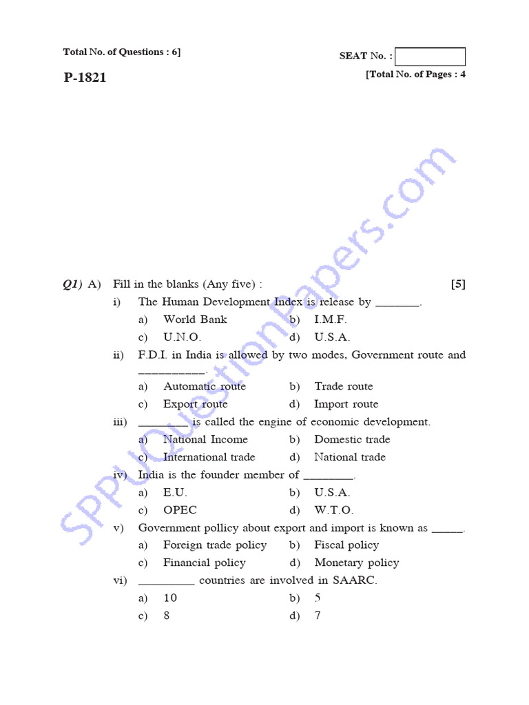 Commerce Bcom Semester 6 2023 April Indian and Global Economic Development II 2019 Pattern | PDF ...