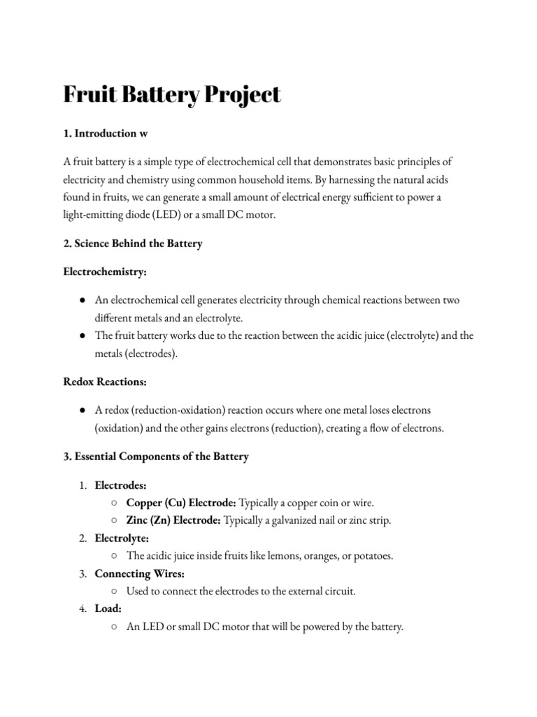 Fruit Battery Project | PDF | Redox | Electrochemistry