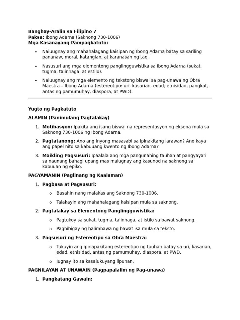 Banghay sa ikalimang linggo | PDF