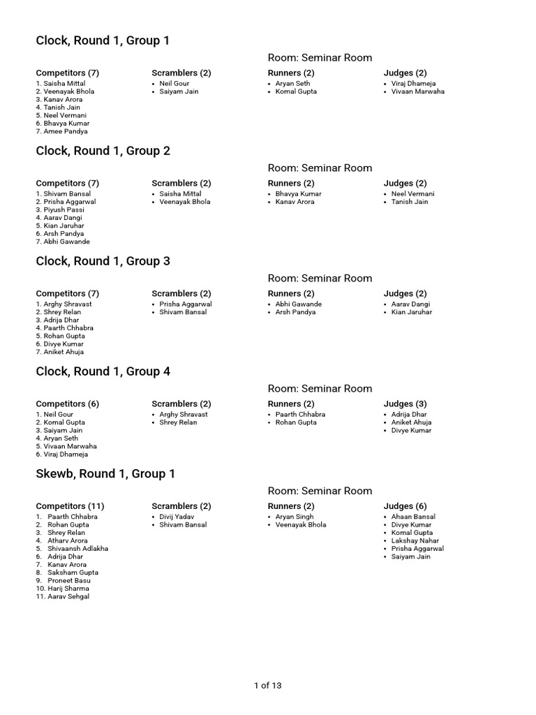 Cube Competition Round 1 Schedule | PDF