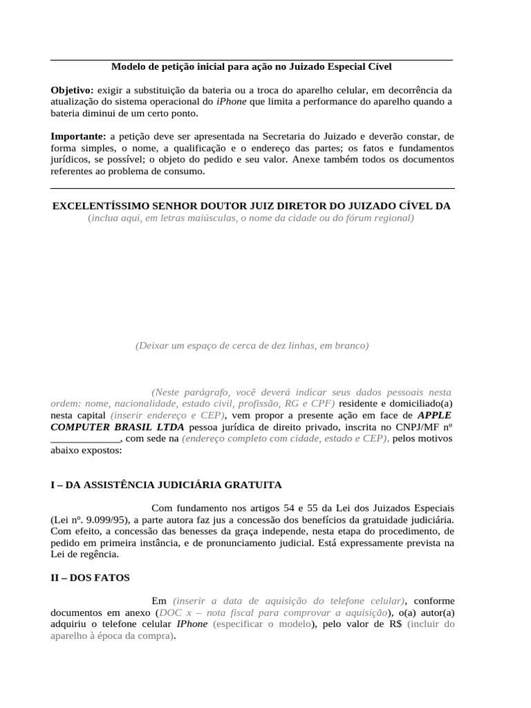 Ação por Obsolescência Programada no Juizado | PDF | Proteção ao ...