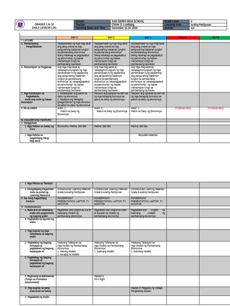 DLL-AP9-Q3 - Dec. 16-20, 2024 | PDF