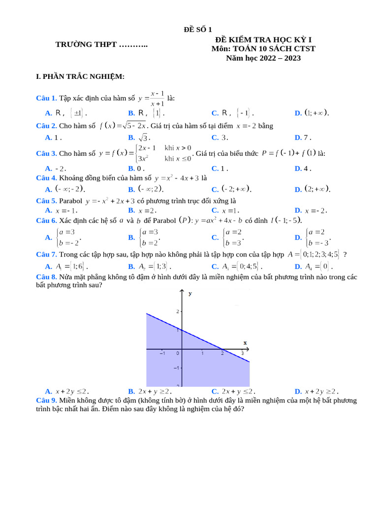 Bo-de-thi-HK1-Toan-10-CTST - Tien Mono | PDF