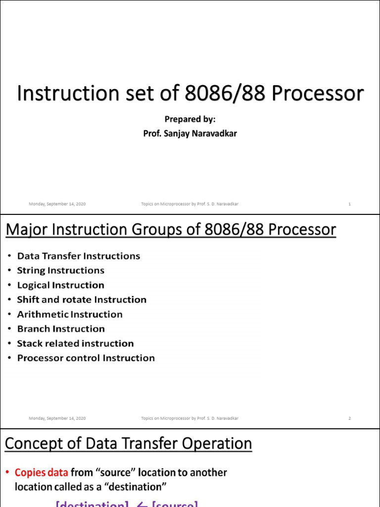 Instruction Set of 8086 Processor | PDF | Assembly Language | Computer Science