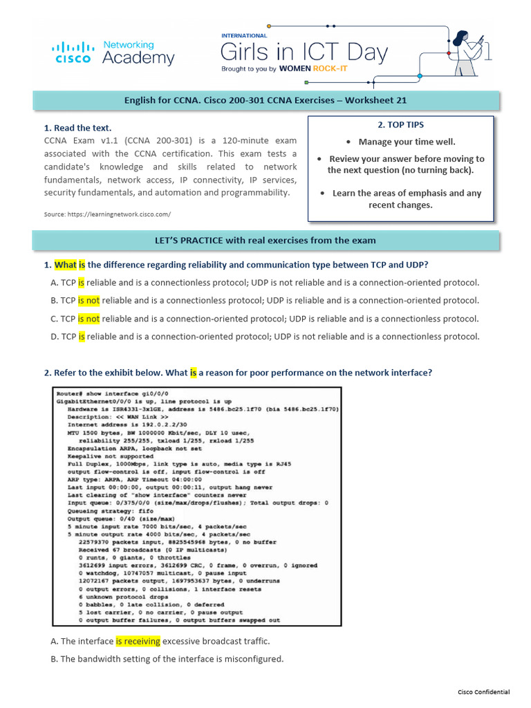 CCNA 200-301 Exam Practice Worksheet | PDF | Computer Network | Network ...