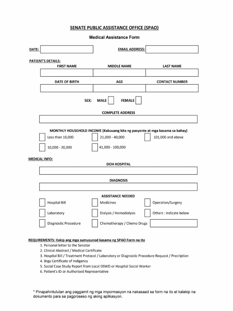 Medical Aid Form for Low-Income Families | PDF