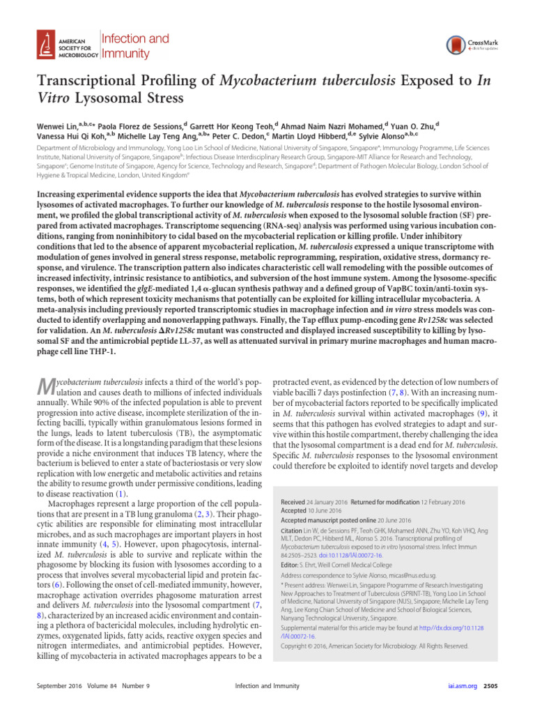 Lin-2016-Transcriptional Profiling of Mycobact | PDF | Mycobacterium ...