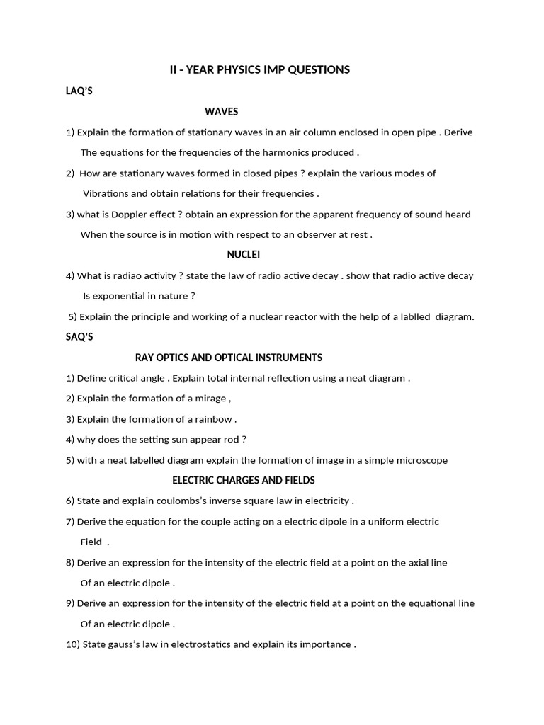 Ii Year Physics Imp Questions | PDF | Capacitance | Electric Field