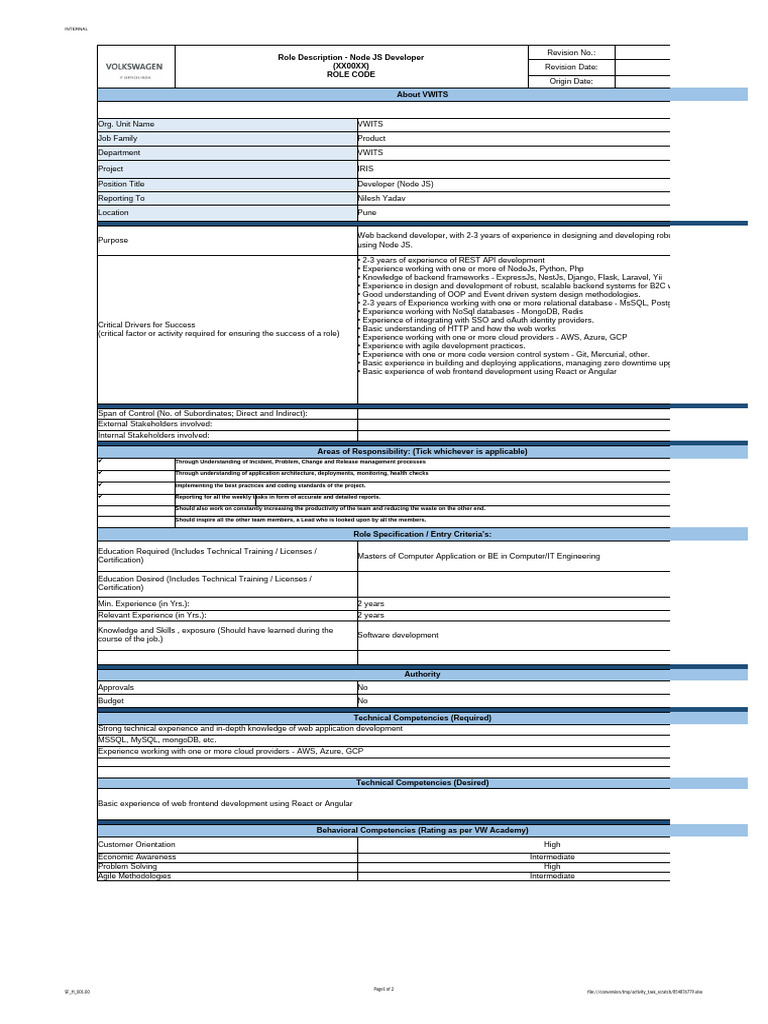 JD NodeJS 2-3 Years | PDF