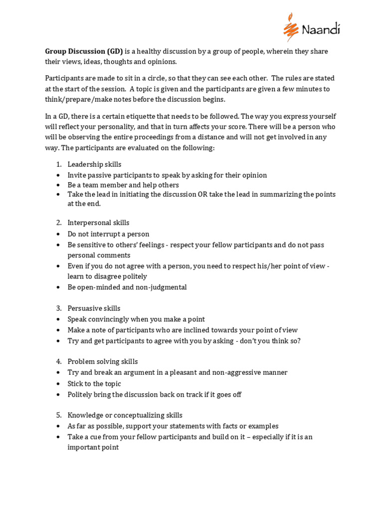 Group Discussion Handout (For Online) | PDF | Communication ...