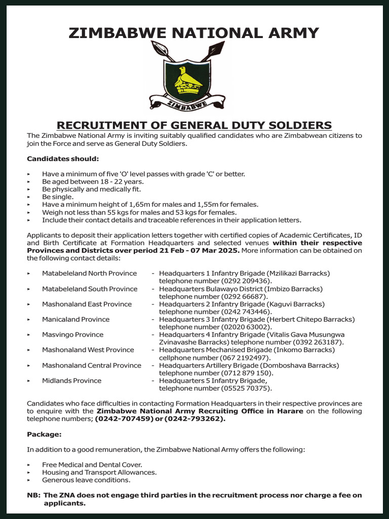 ZNA General Duty Soldiers | PDF | Zimbabwe | Military Organization