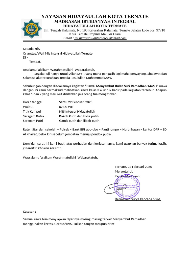 Surat Pemberitahuan Kegiatan Pawai Ramadhan | PDF