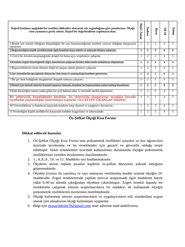 Oz Sefkat Olcegi Kisa Formu Oso KF Toad 28888 | PDF