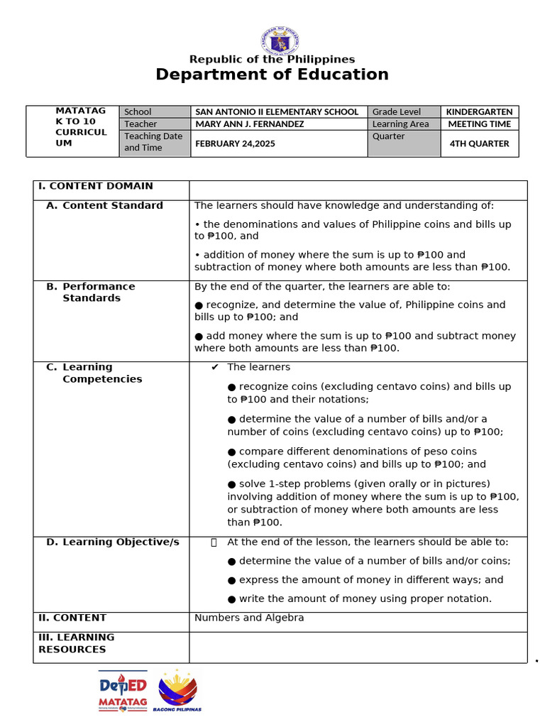Lesson Plan Matatag With Indicators and Annotations | PDF | Learning ...