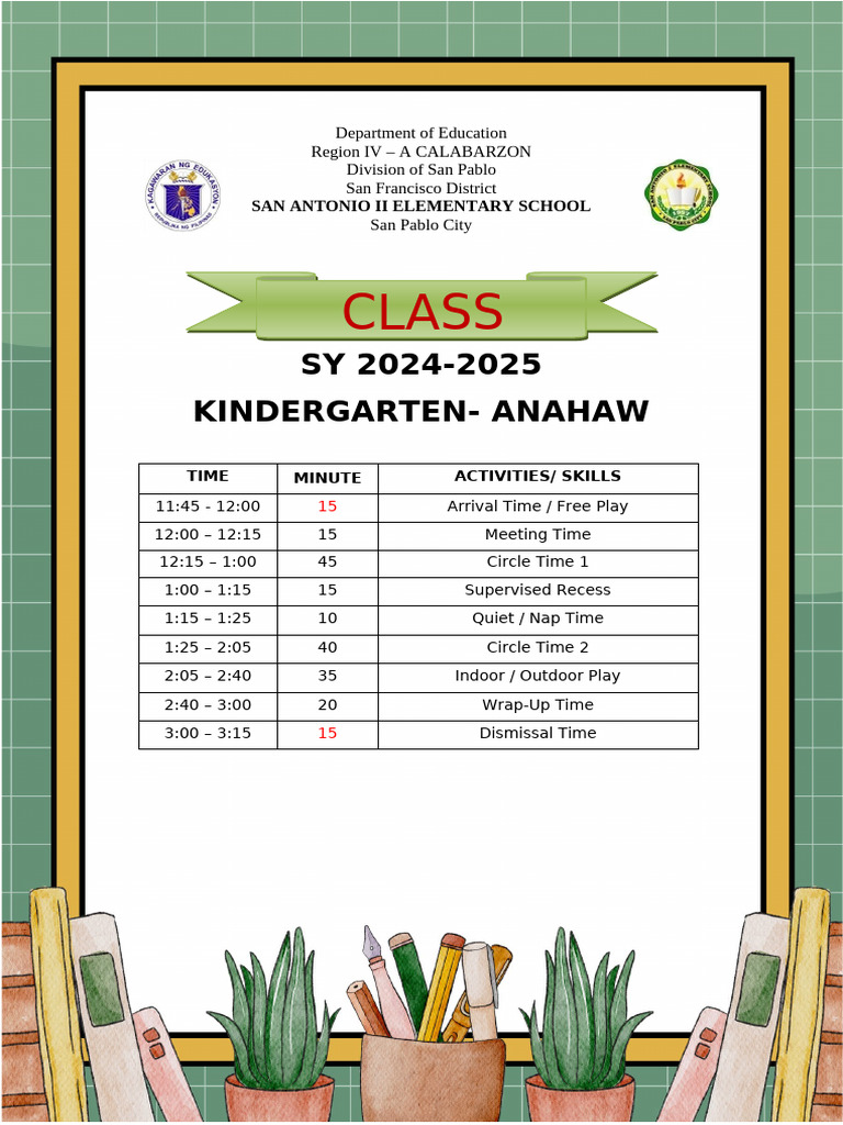 Class Program Kindergarten 24-25 - New | PDF