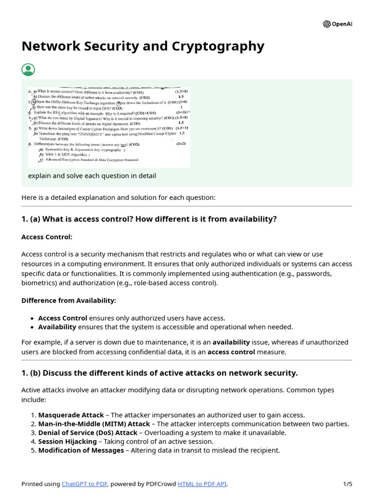 Network Security and Cryptography | PDF | Key (Cryptography) | Public ...