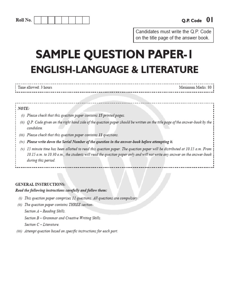 English Sample Question Paper-1 | PDF | Machine Learning | Artificial ...