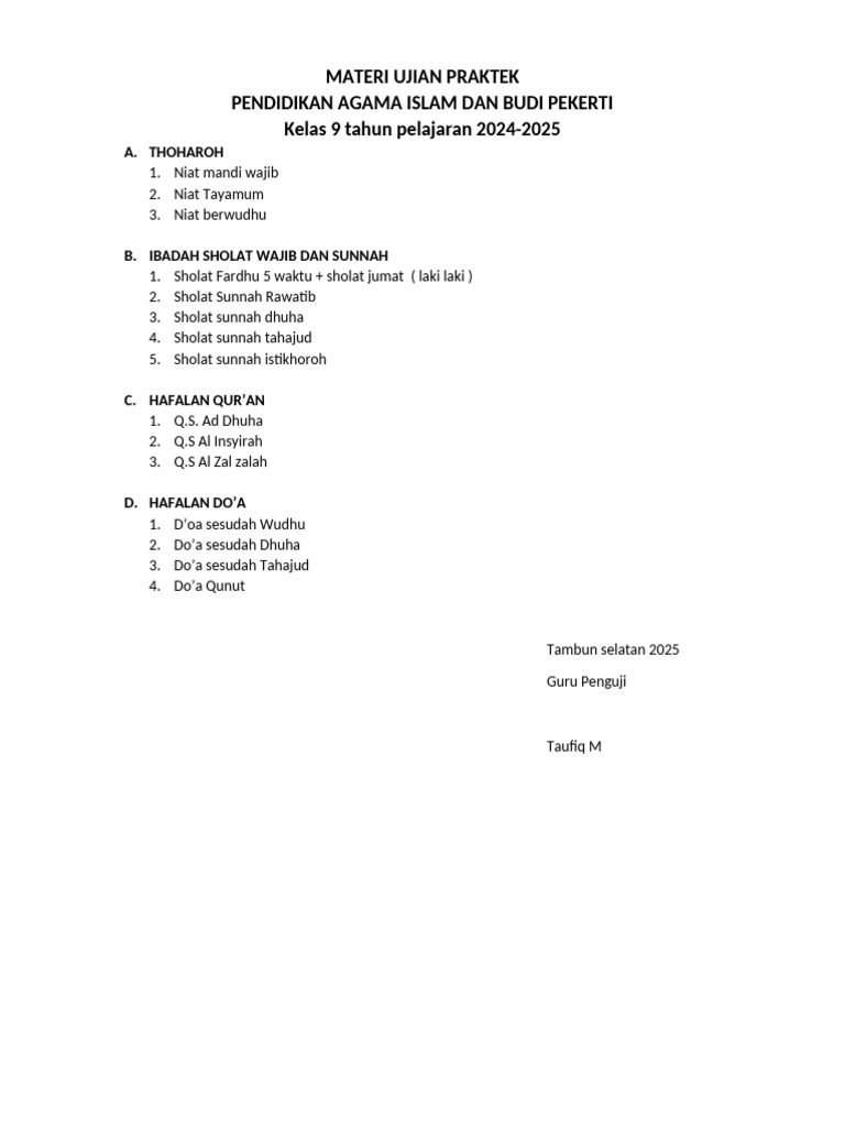 Materi Ujian Praktek Pai Kls 9 | PDF