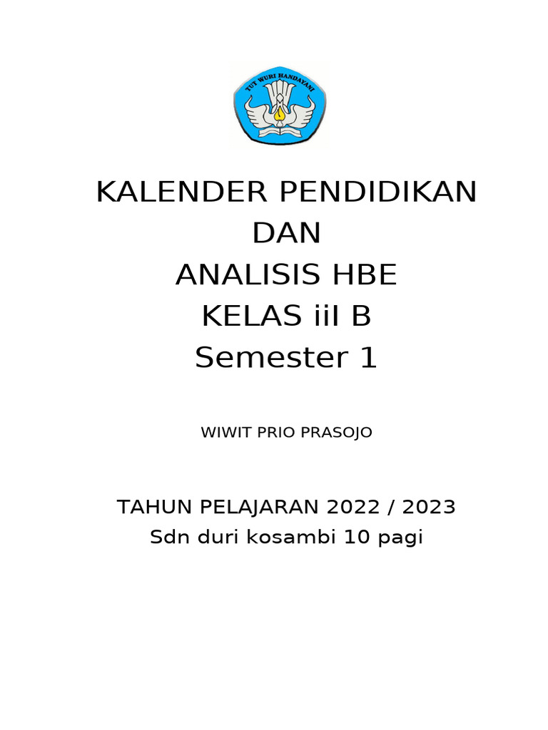 Kalender Pendidikan Kelas III B 2022/2023 | PDF