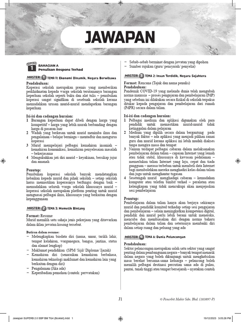 Jawapan Superb2.0 SBP BM Ting 4 | PDF