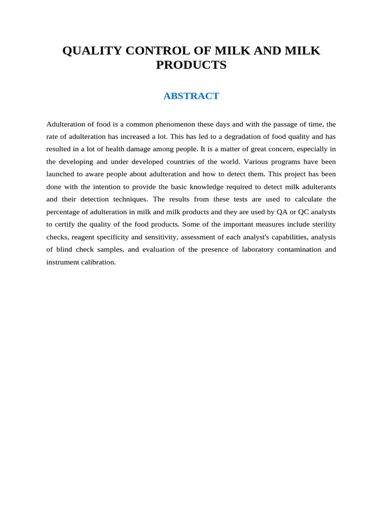 Quality Control of Milk and Milk Products | PDF