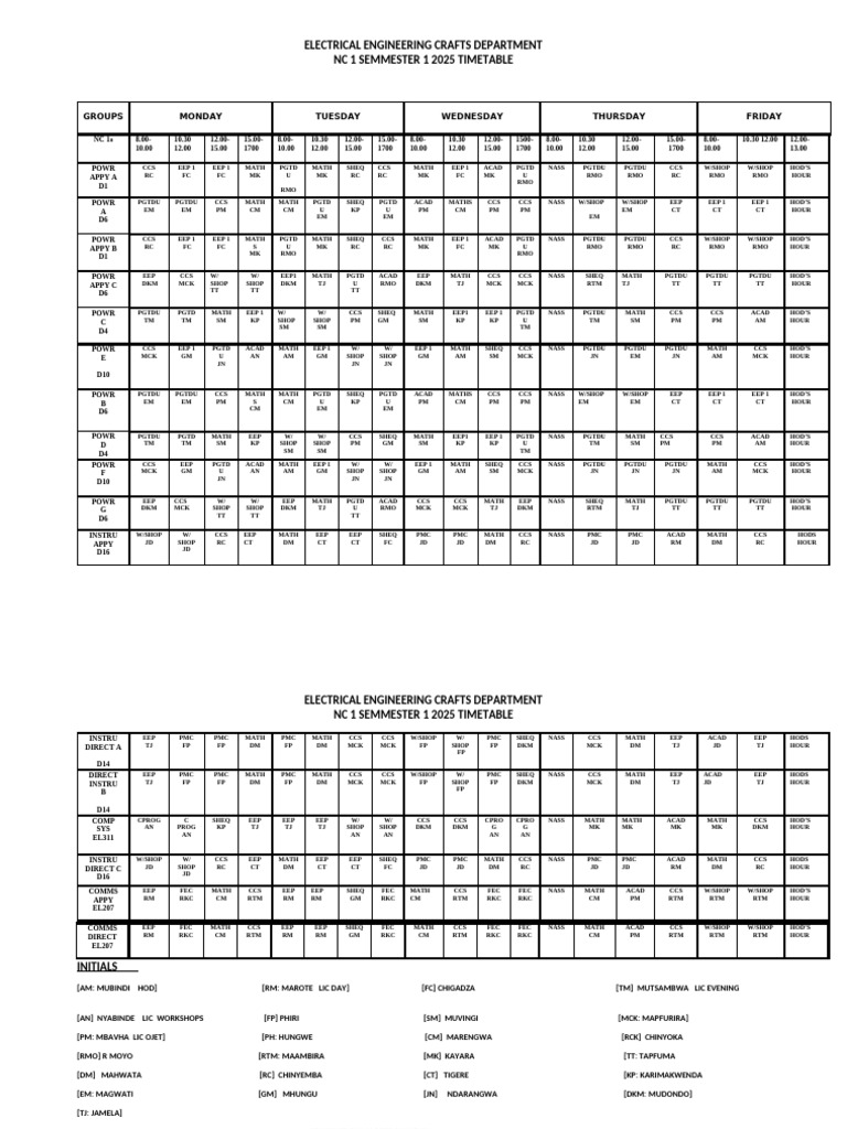 NC 1 Electrical Engineering Timetable | PDF
