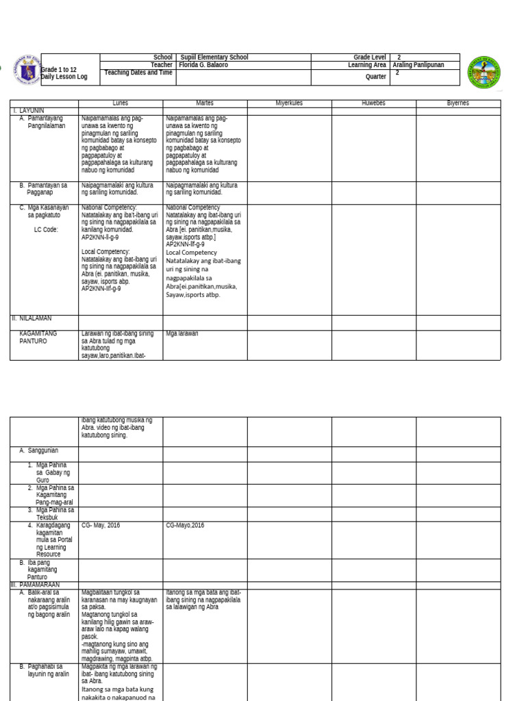 DLL Template Aral Pan 2a | PDF
