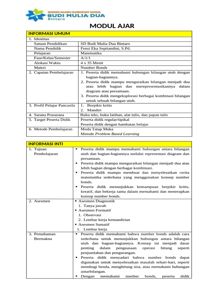 Modul Ajar Math Grade 1 - 2 | PDF