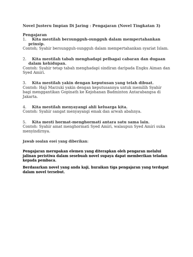 Pengajaran Utama Novel Justeru Impian | PDF