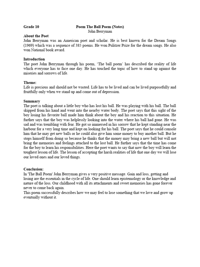 Notes The Ball Poem | PDF