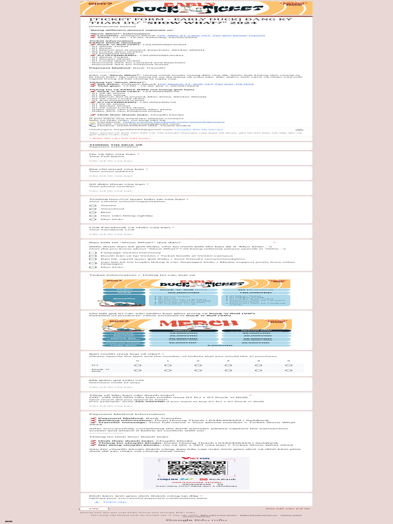 (Ticket Form - Early Duck) Đăng Ký Tham Dự Show | PDF