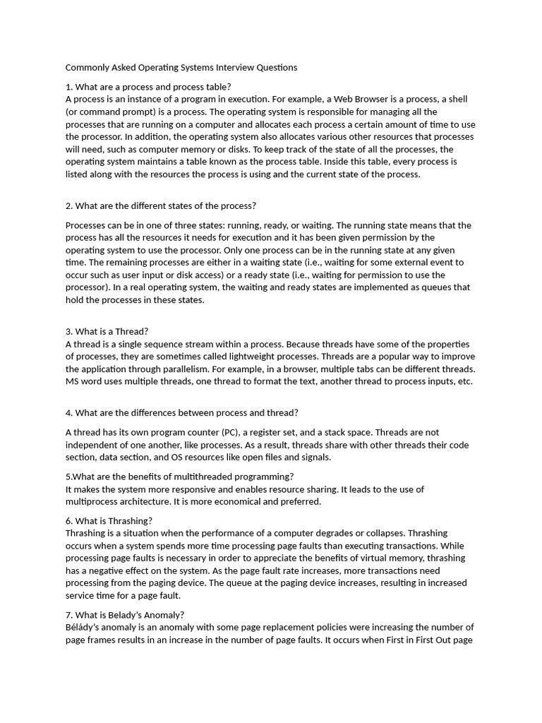 Extra - Os - Questions Reference | PDF | Process (Computing) | Operating System