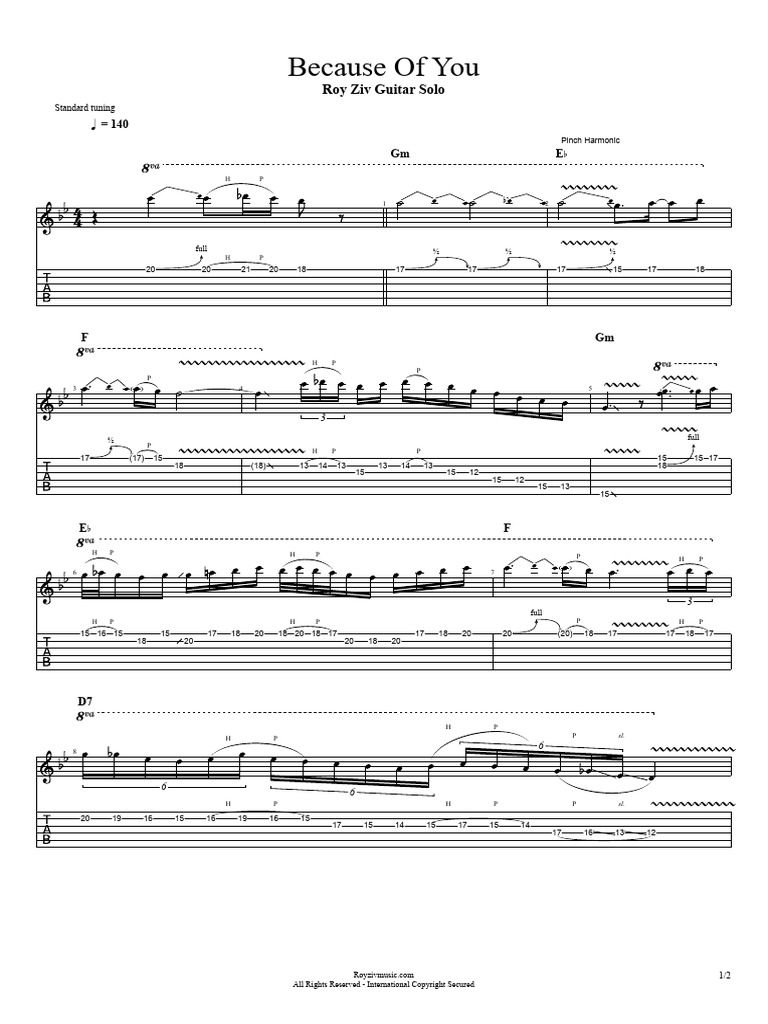 Because of You - RZ Guitar Solo Tabs | PDF | Guitar Family Instruments ...