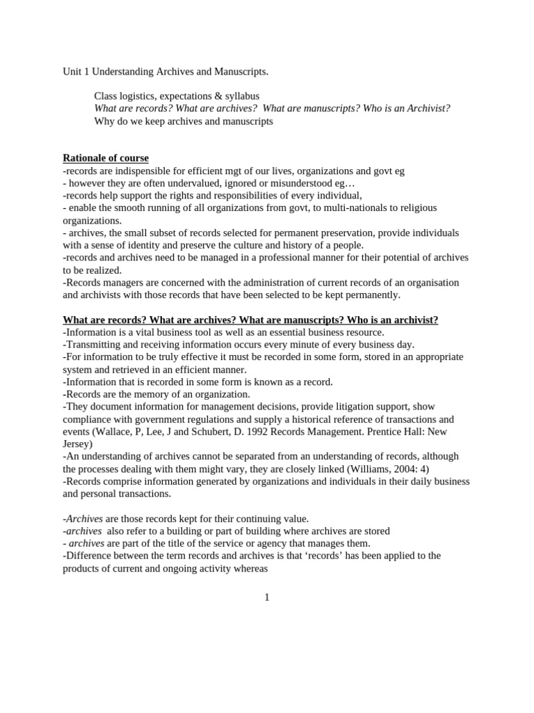 Unit 1 Understanding Archives and Manuscripts Updated Notes | PDF ...
