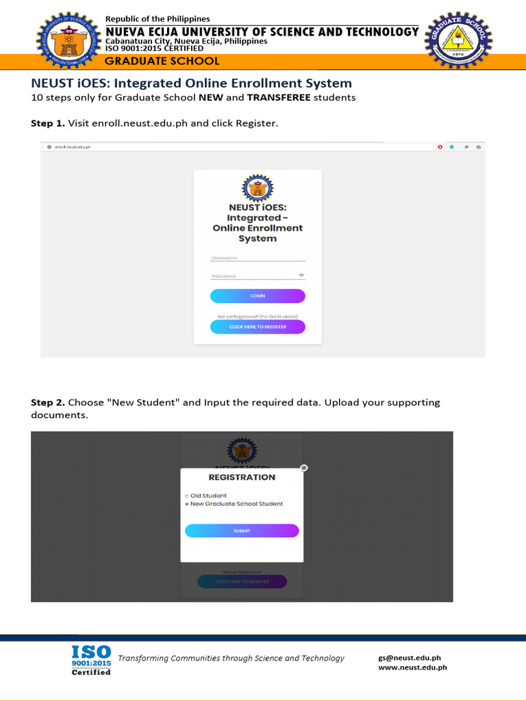 NEUST - Graduate School Online Enrollment System For NEW and TRANSFEREE ...