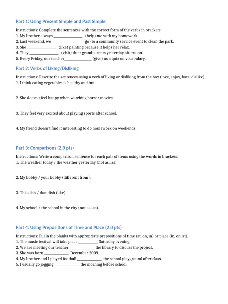 English Grammar Exercises: Tenses & Comparisons | PDF | Language ...