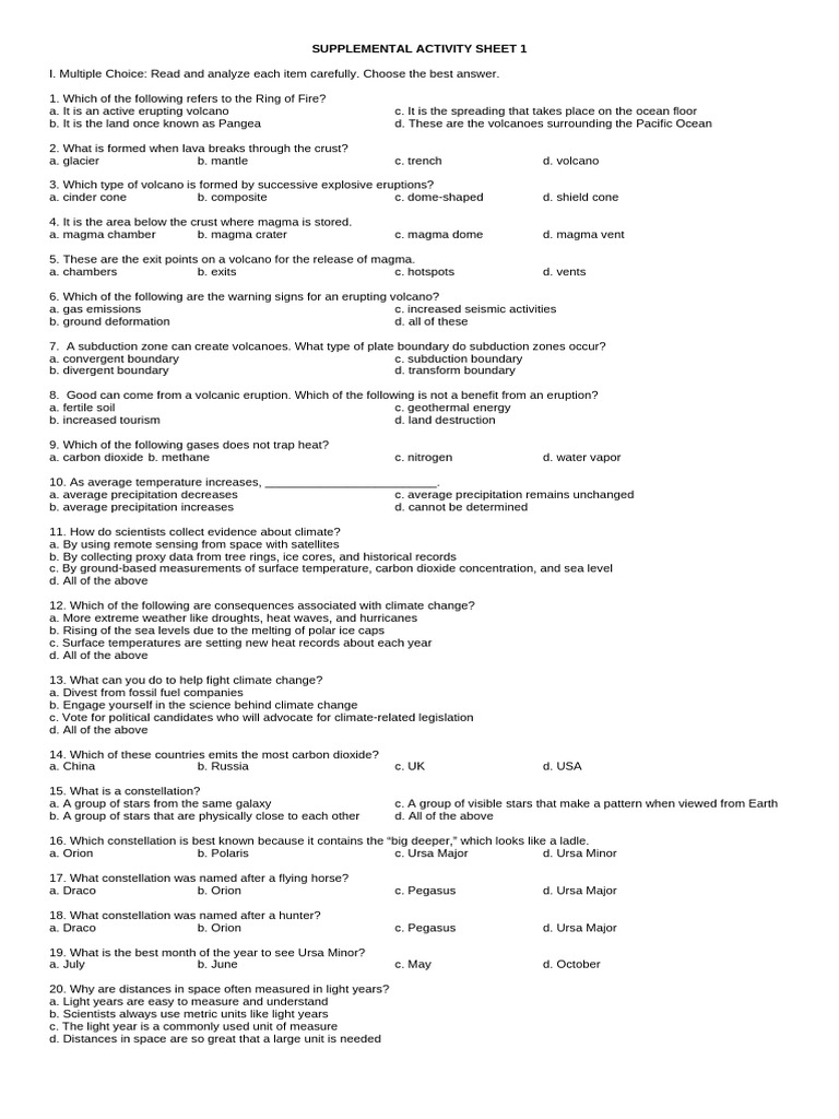 Quarter 3 Supplemental Activity Sheet 1 | PDF | Volcano | Climate Change