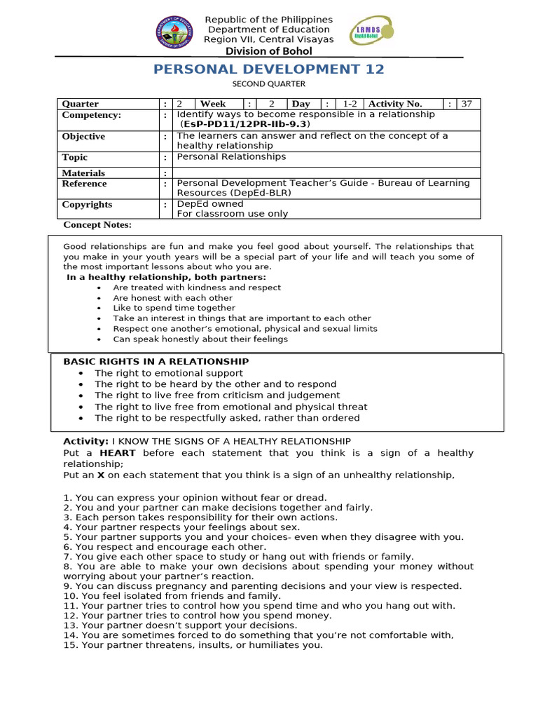 SHS PERDEV Q2 Wk2-Act37-40 | PDF | Adolescence | Social Psychology