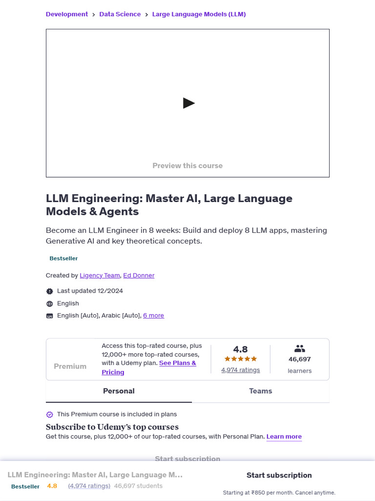 LLM Engineering - Master AI, Large Language Models & Agents - Udemy | PDF | Artificial ...